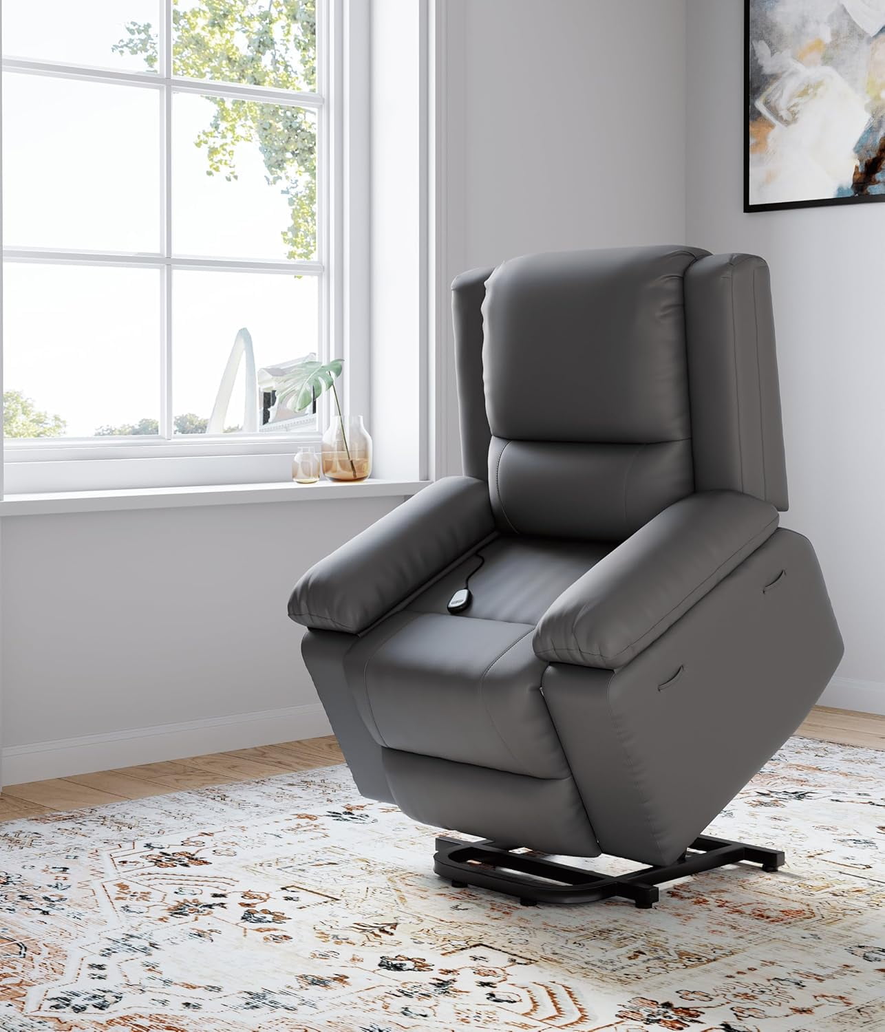Garvee Oversized Faux Leather Power Lift Recliner with Massage and ...
