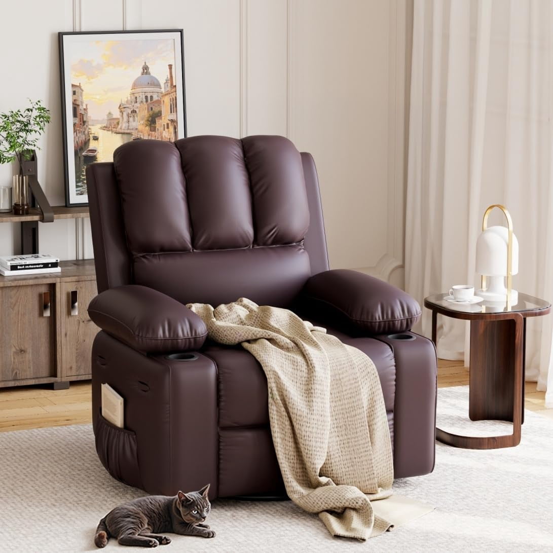 Garvee Oversized Recliner Chairs with Heat and Massage – 360° Swivel ...