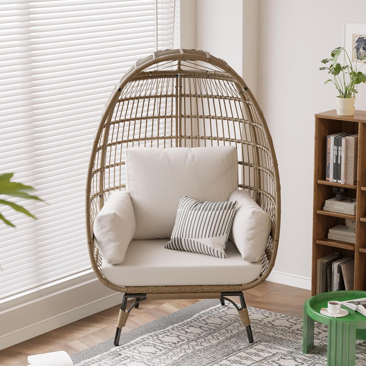 Garvee Oversized Wicker Egg Chair with Metal Stand – Waterproof & UV ...
