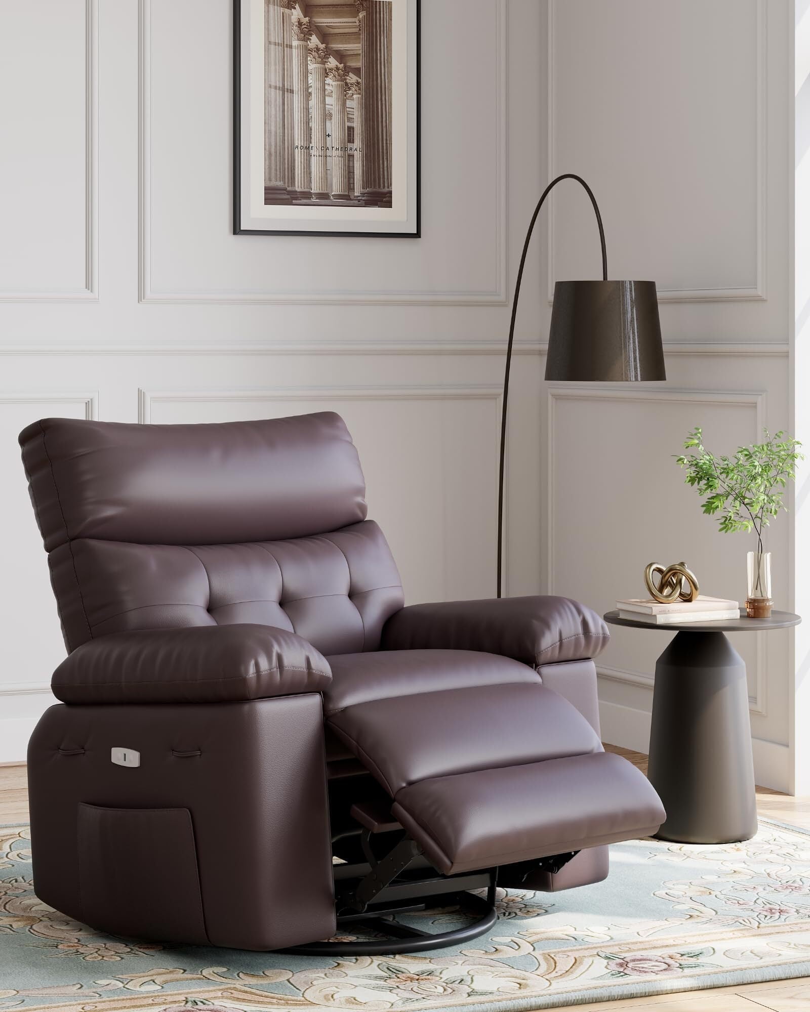 Garvee Oversized Wide Leather Rocker Swivel Recliner Chair for Adults ...