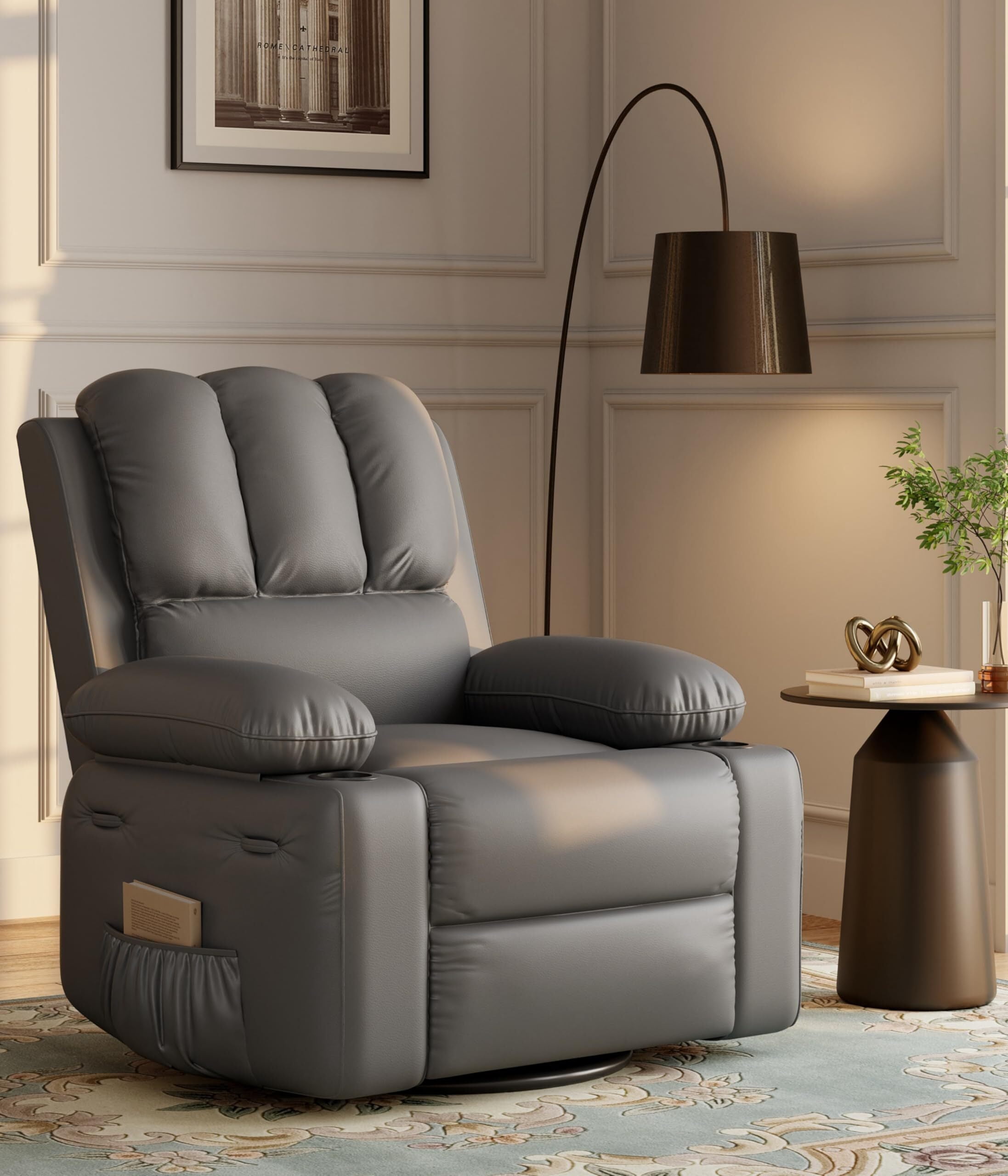 Garvee Oversized Wide Rocker Swivel Recliner Chair - PU Leather Large ...