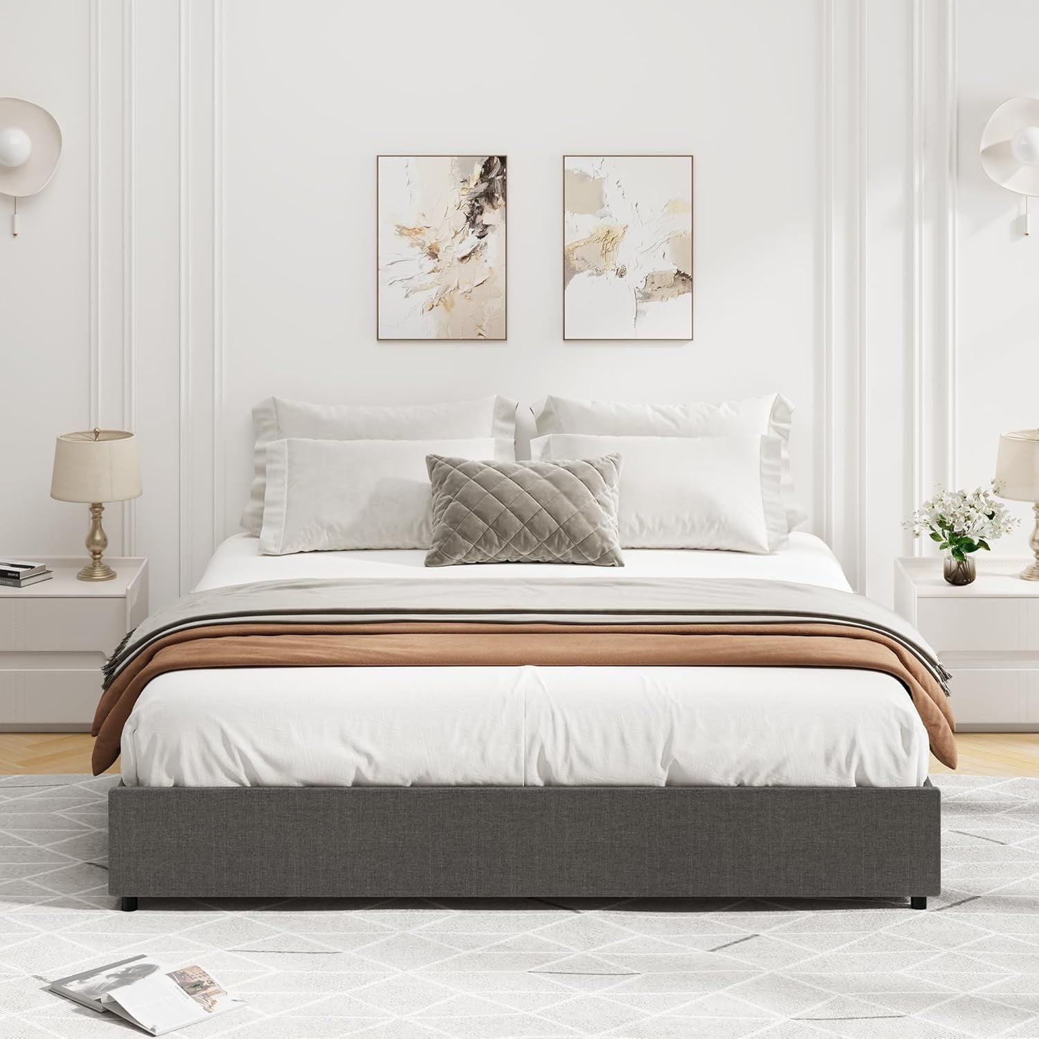 Garvee Queen Size Platform Bed Frame with 4 Storage Drawers, Linen ...