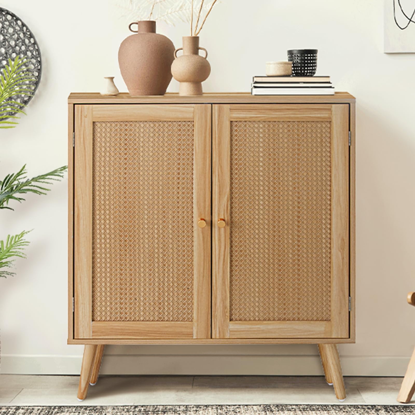 Garvee Rattan Buffet Cabinet with Storage, Farmhouse Sideboard with ...
