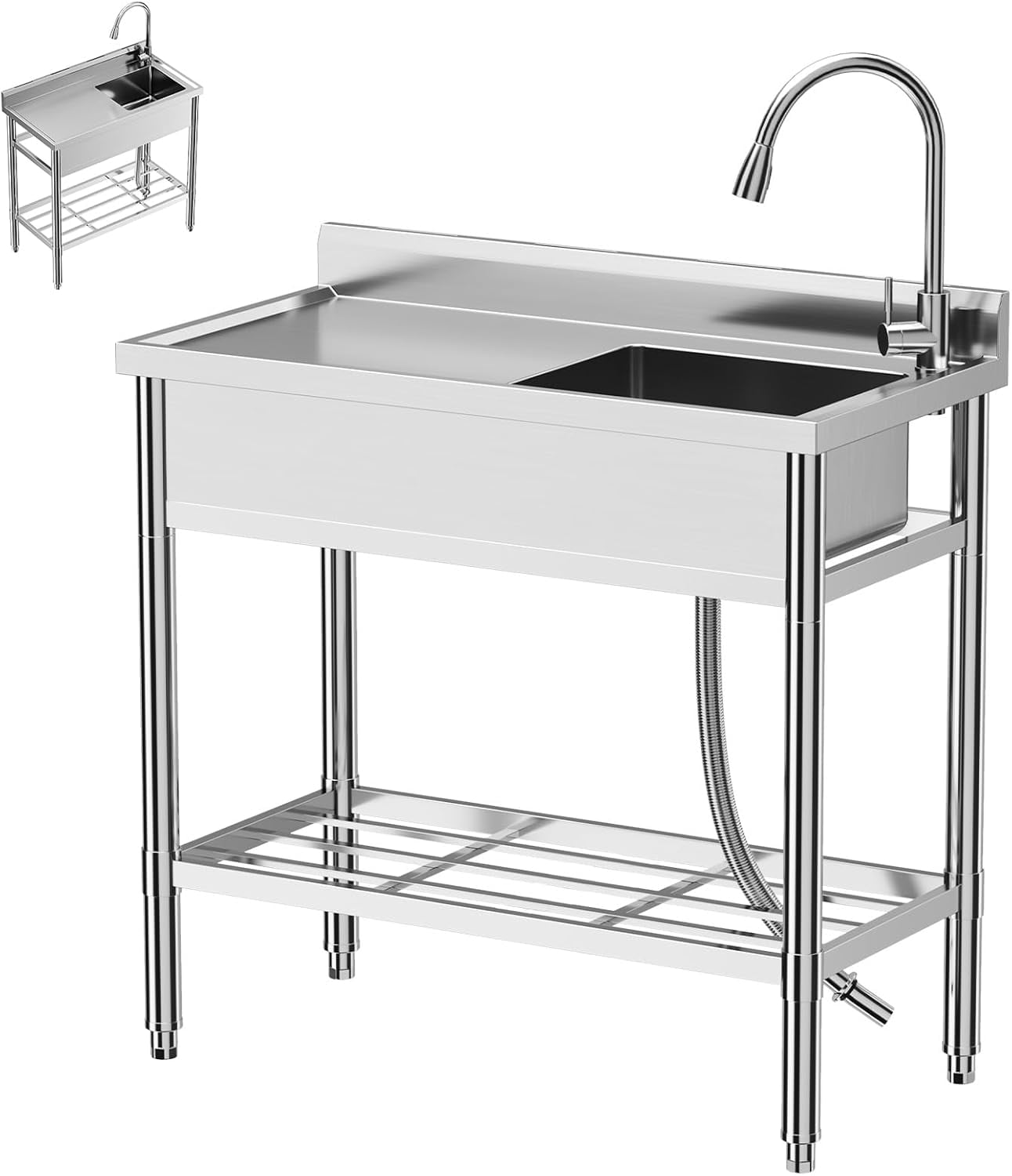 Garvee Rectangular Free Standing Single Bowl Kitchen Sink,Stainless ...