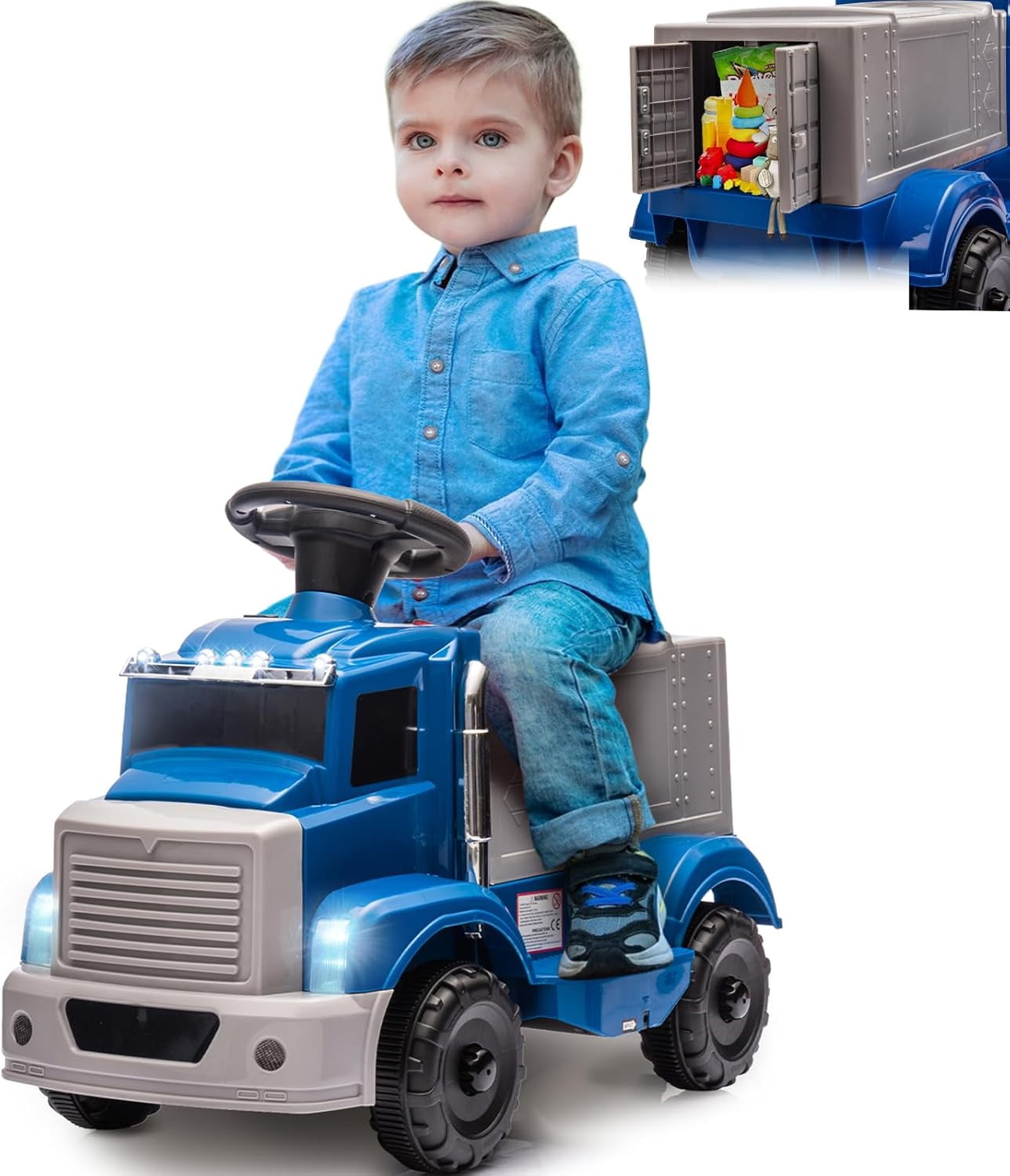Garvee Ride-On Car, 6V Recycling Garbage Truck Electric Vehicle in Blue ...