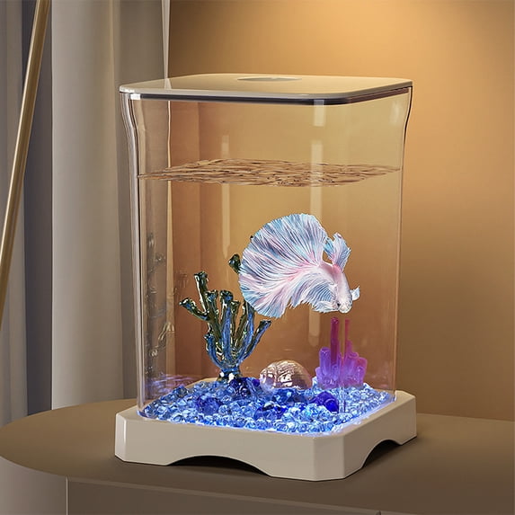 Garvee Small Fish Tank - Modern Plastic Desk Aquarium with Bottom ...