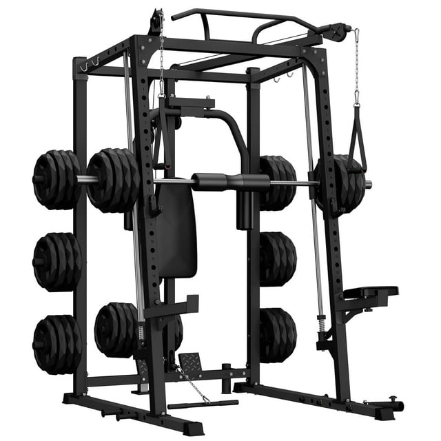 Garvee Smith Machine Home Gym, 2000LBS Power Cage Squat Rack, Chest Fly ...