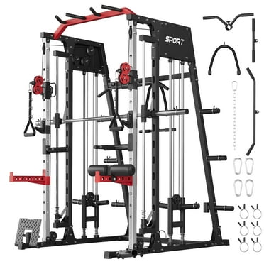 Smith Machine with Cable Crossover System, Multi-function Squat Rack ...