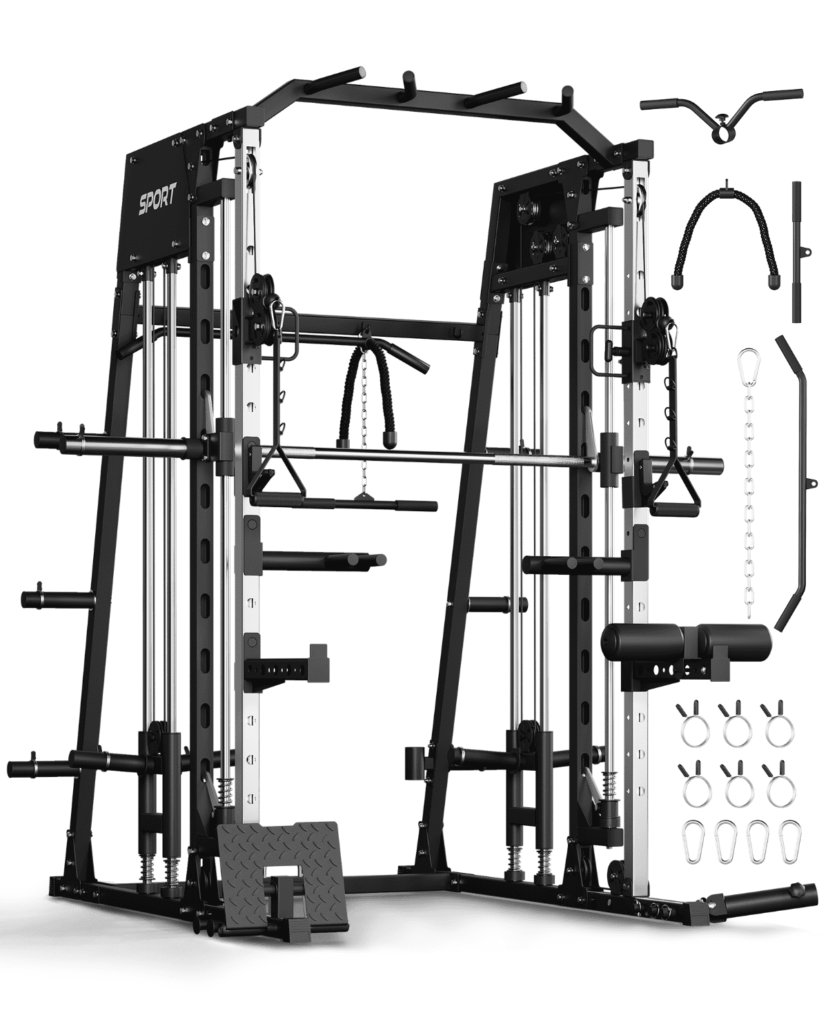 GARVEE Smith Machine Home Gym, 2200LBS Squat Rack Power Cage Workout ...