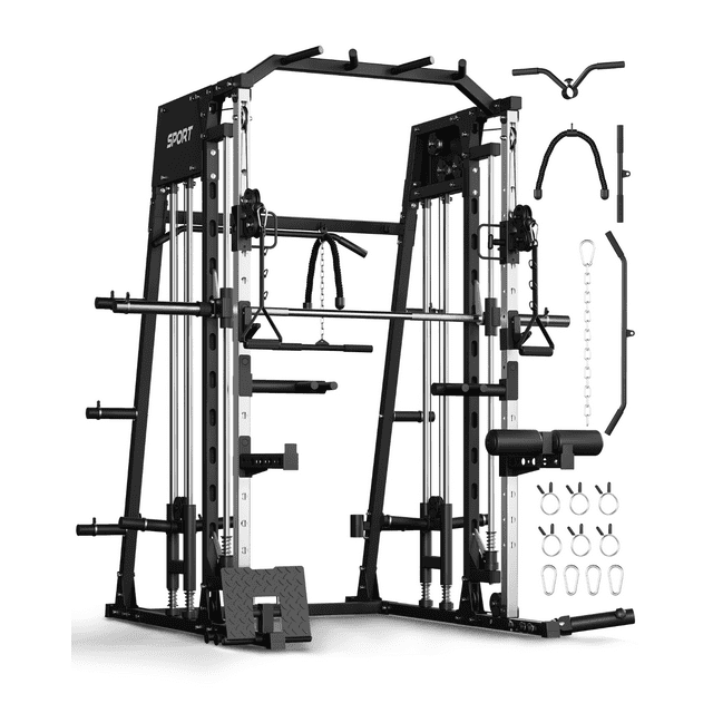 GARVEE Smith Machine Home Gym, 2200LBS Squat Rack Power Cage Workout ...