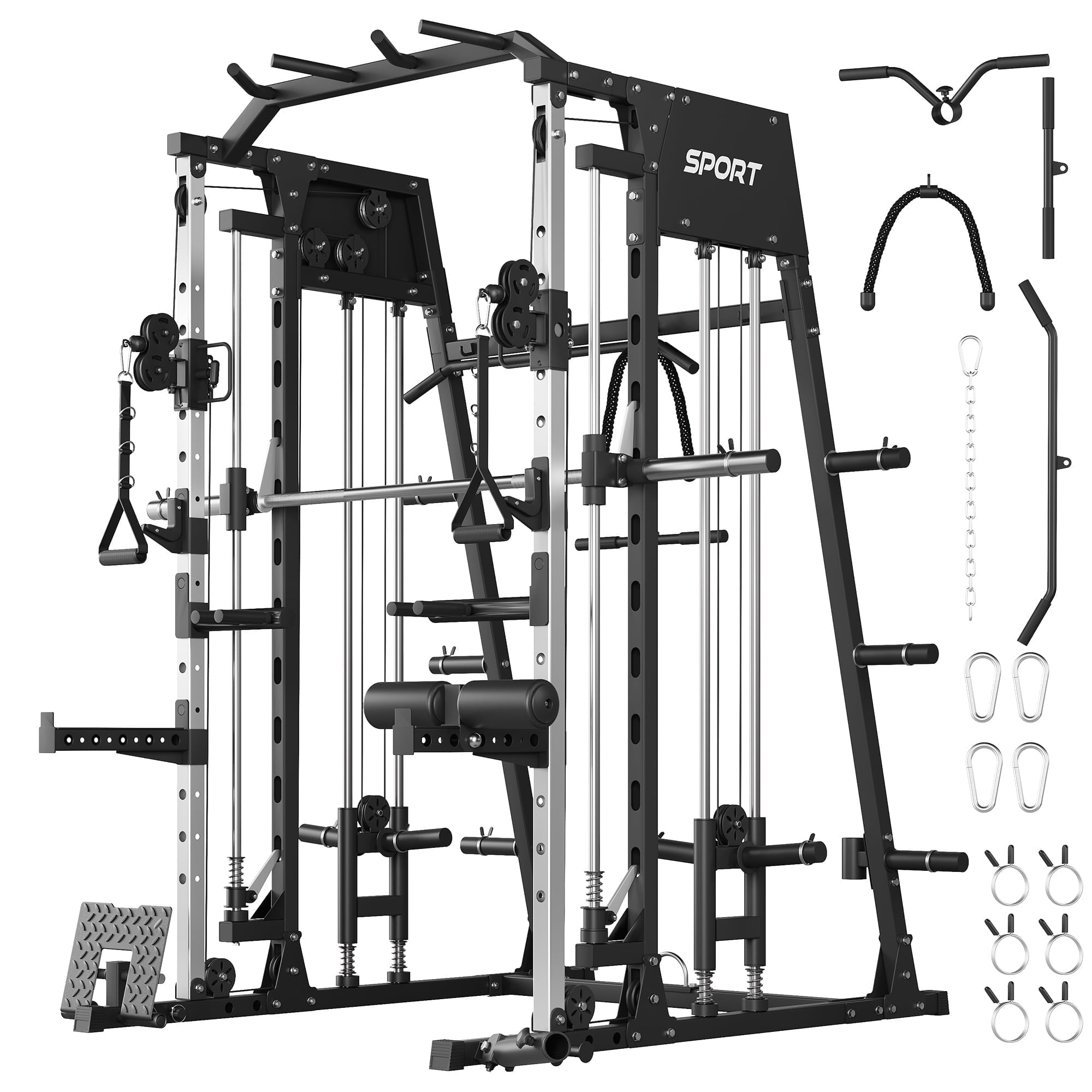 Garvee Smith Machine Home Gym, 2200LBS Squat Rack Power Cage Workout ...