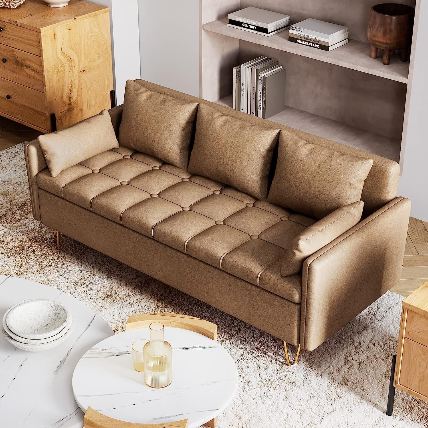 Garvee Sofa Couch for Living Room, 3-Seater Sofas with Hand Stitched ...