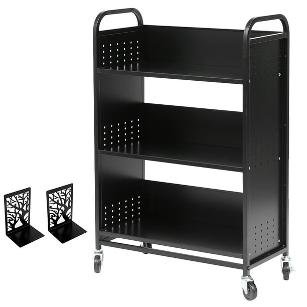 Book Cart, Heavy-Duty Swivel, 200lbs Capacity, 3-Tier V-Shaped Shelving ...