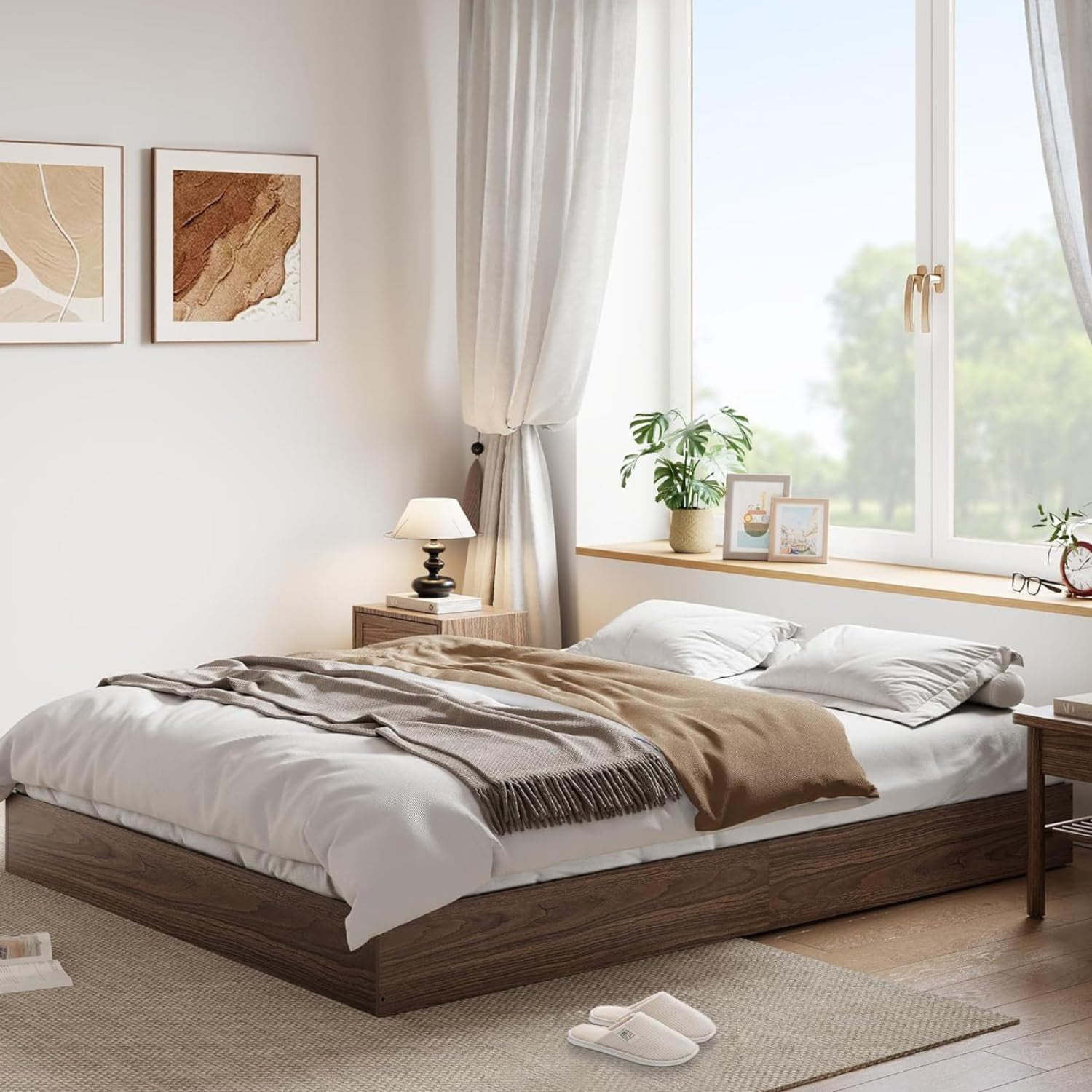 Garvee Twin-XL Size Wood Platform Bed Frame, Sturdy Wooden Bed Frame ...