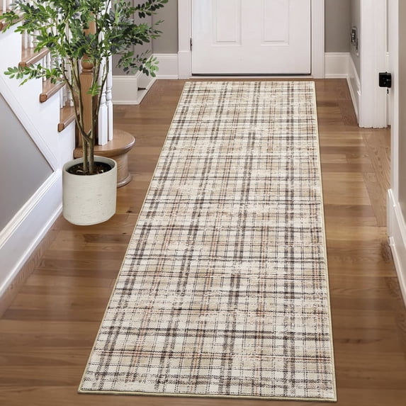 Garvee Washable Rug 2x6 Modern Plaid Runner Rug, Non Slip Stain ...