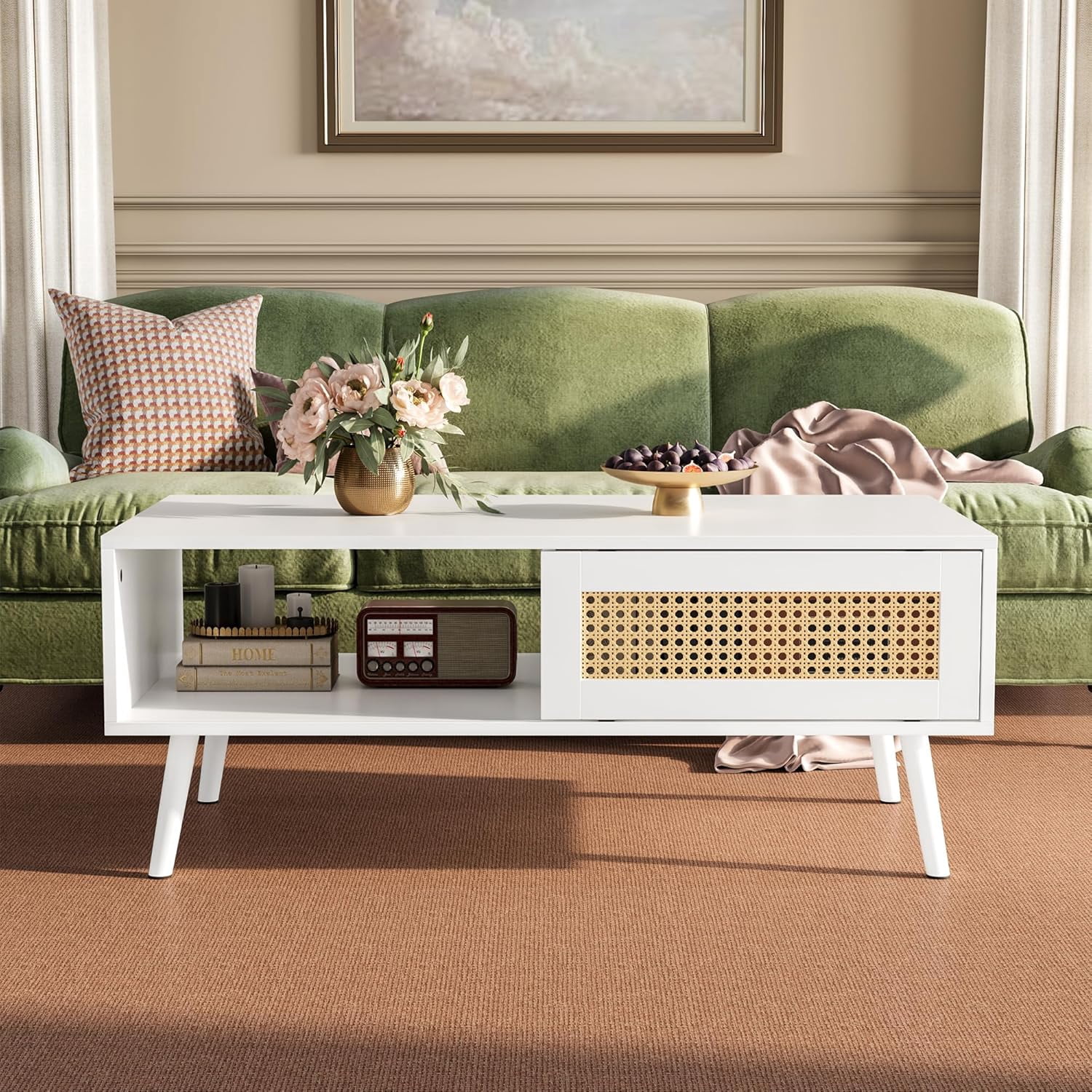 Garvee Wood Coffee Table with Storage, Boho Center Sofa Table with ...
