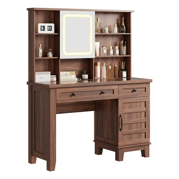 Garvee Wood Makeup Vanity Desk & Stool Set,Dressing Table with Mirror ...