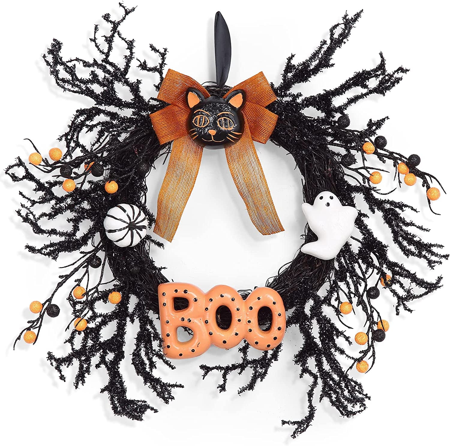 GarveeHome 18" White Ghost Halloween Wreath for Front Door, Large ...
