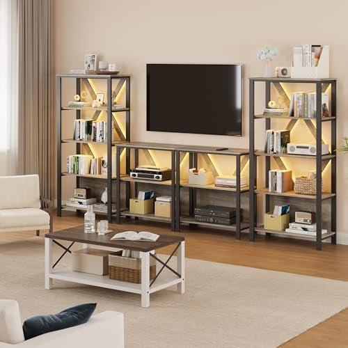 GarveeHome 3 Tier Bookshelf with LED Lights, Bookcase with Open Display ...