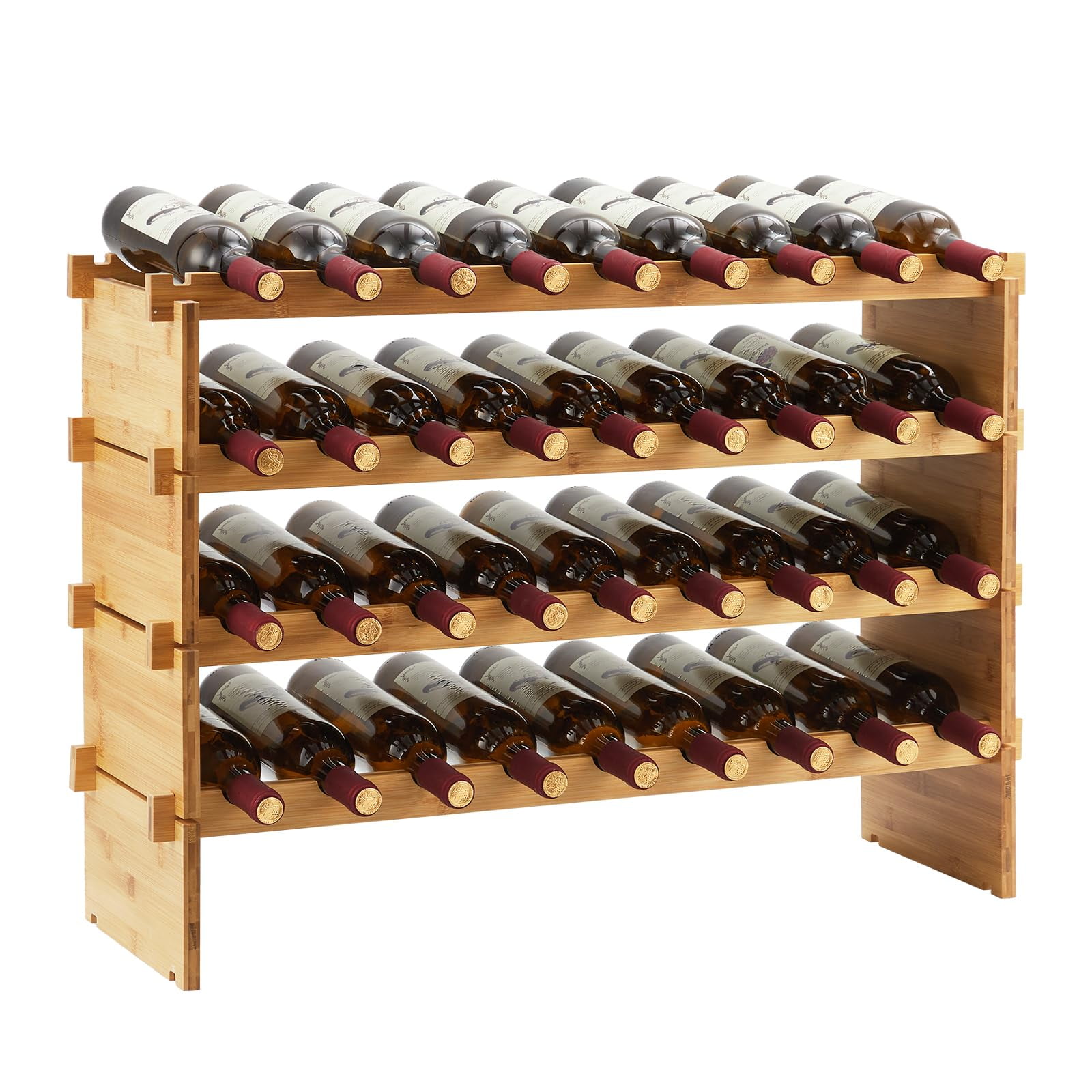 GarveeHome 36 Bottle Stackable Wine Rack, 4-Tier Solid Wood Storage ...