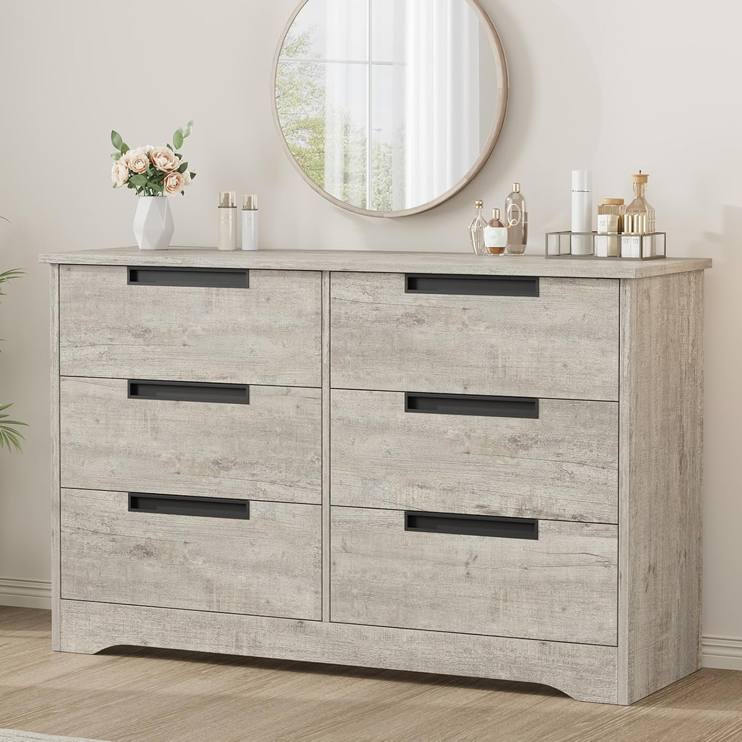 GarveeHome 6 Drawer Dresser for Bedroom, Gray Modern Double Dresser ...