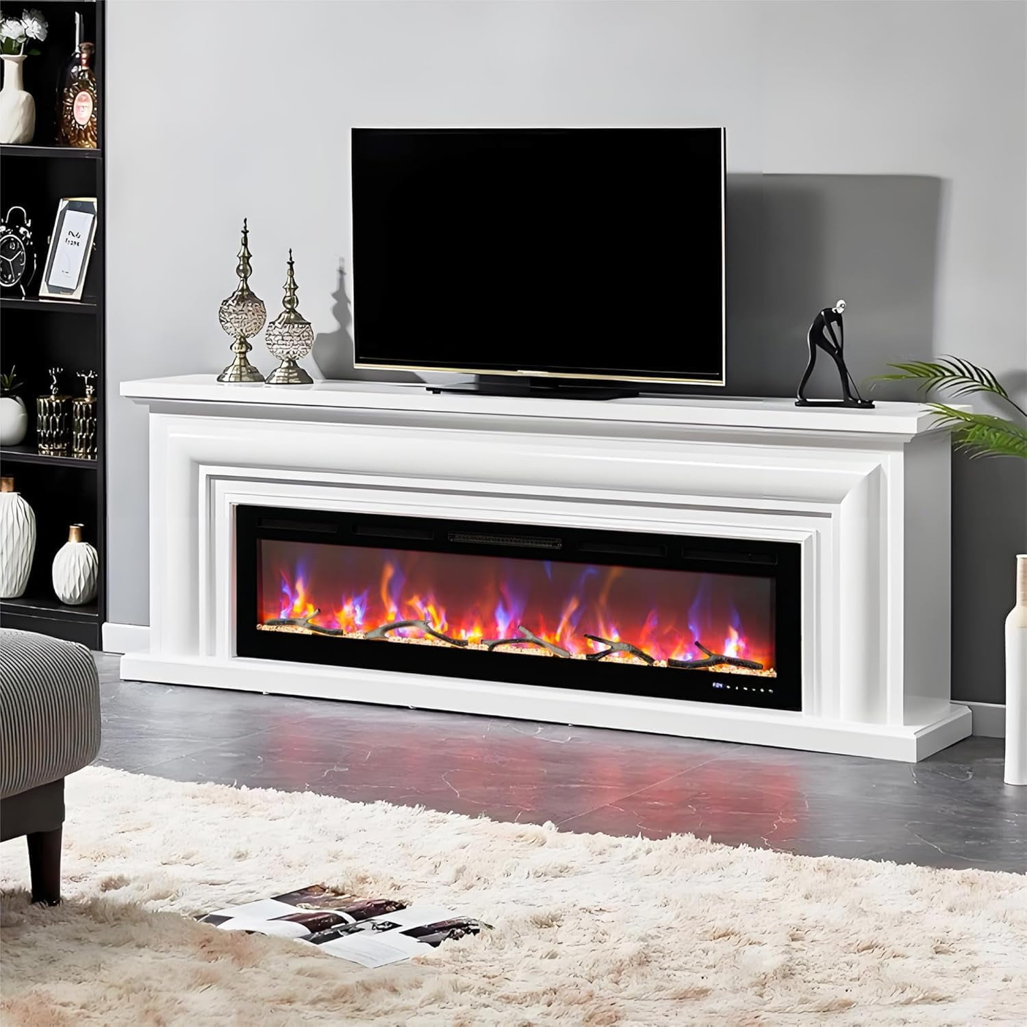 GarveeHome 60" Built-in Electric Fireplace, Wall Mount Heater, Voice ...