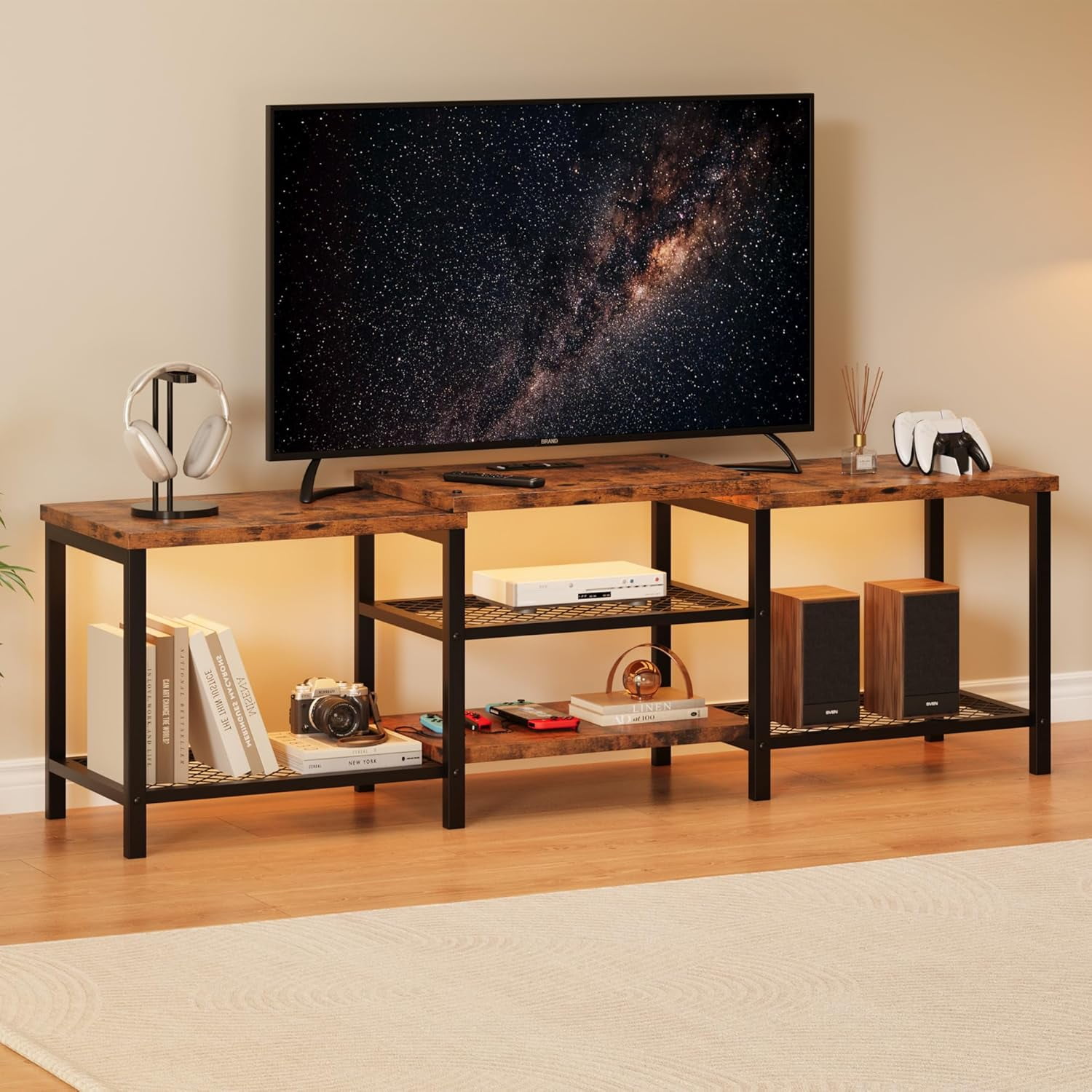 GarveeHome 67 Inch TV Stand with LED Lights & Power Outlets, Large ...