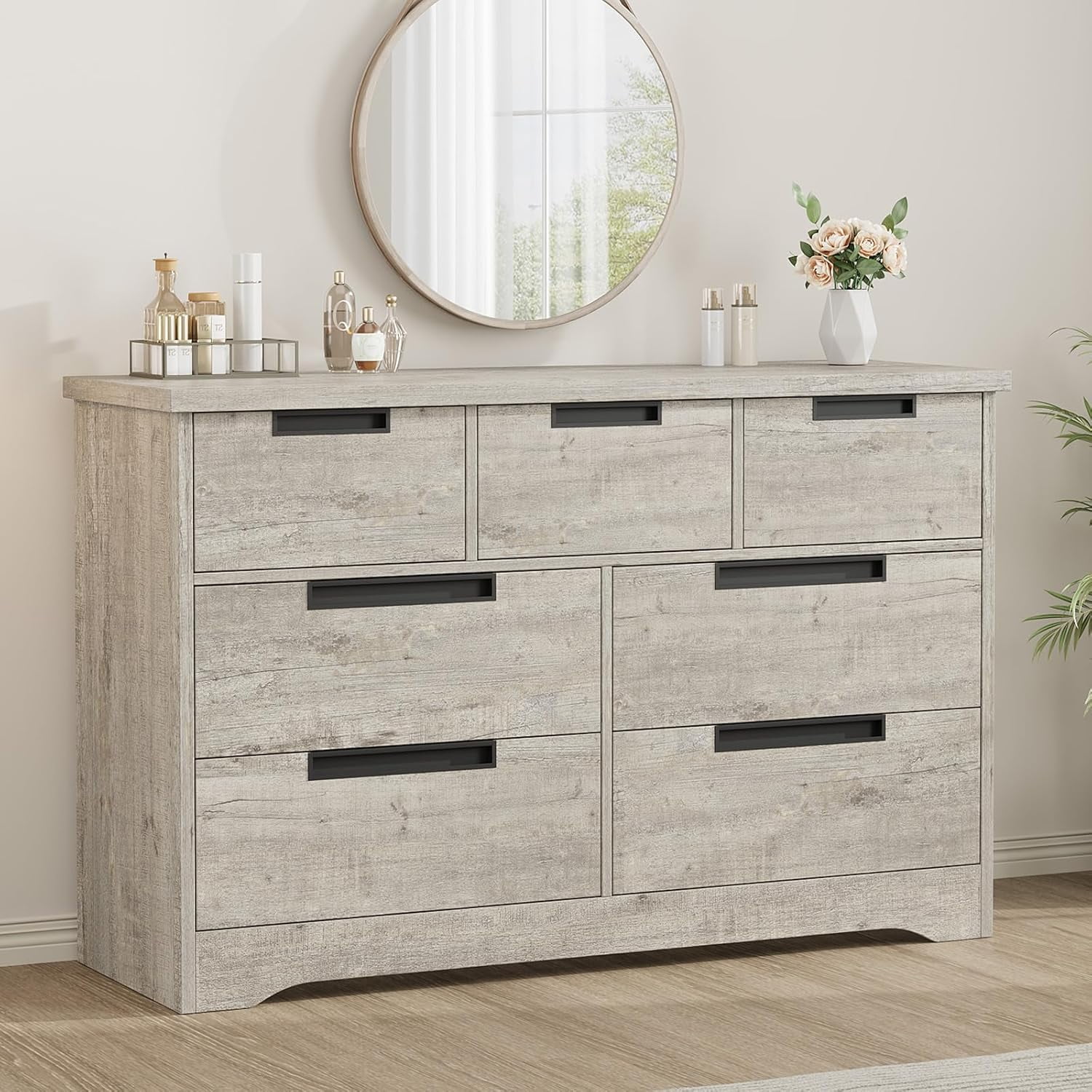 GarveeHome 7 Drawer Dresser for Bedroom, Natural Modern Double Dresser ...