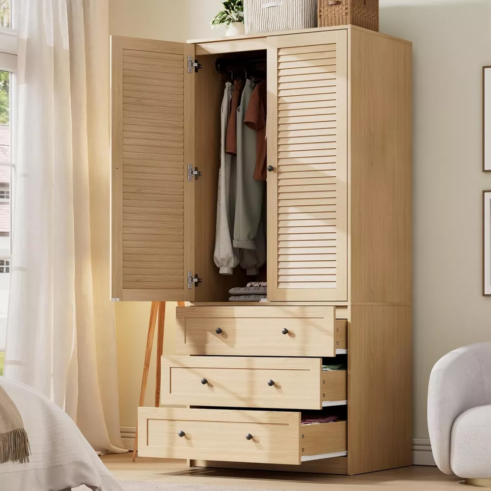GarveeHome Armoire Wardrobe Closet with Drawers, 69.5" Tall Wooden ...
