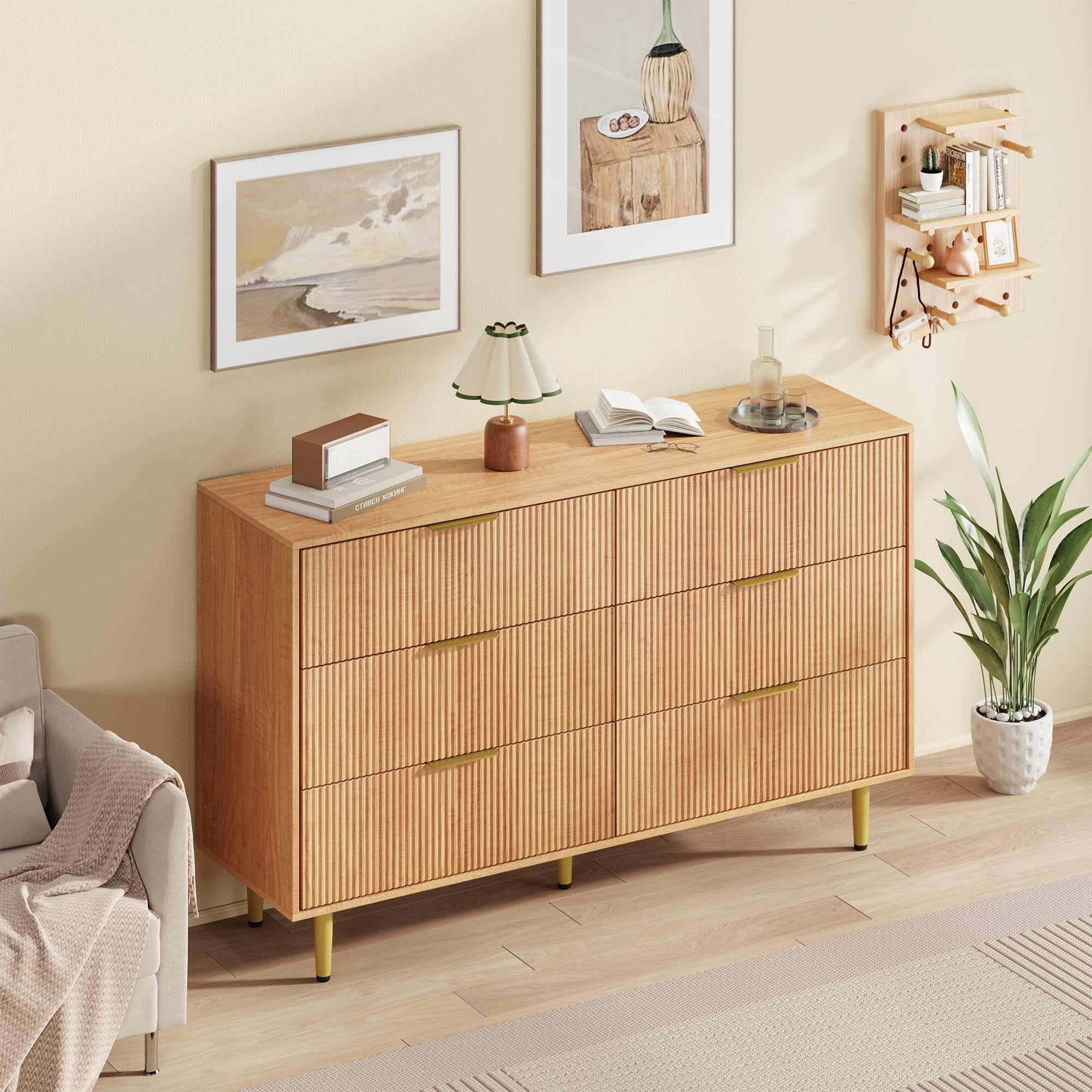 GarveeHome Drawer Dresser, Modern Fluted Dresser for Bedroom, Wood ...