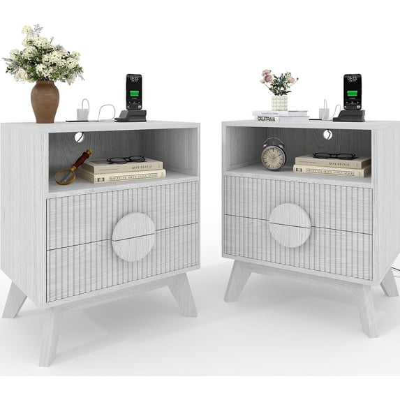 GarveeHome Fluted Night Stand Set of 2, Wood Tall Nightstands with ...