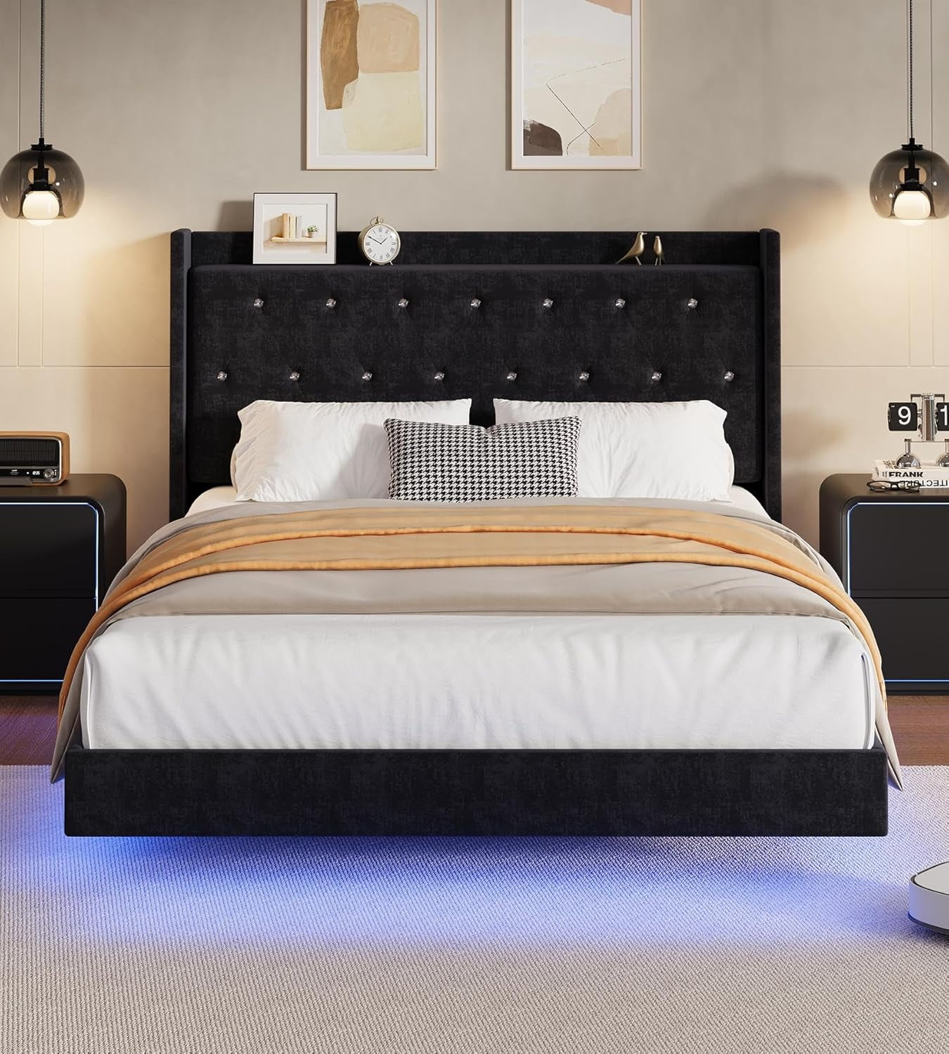 GarveeHome Full Size Floating Bed Frame with LED Lights, Velvet ...