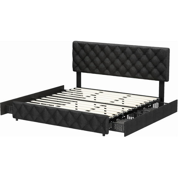 GarveeHome Full Size Upholstered Bed Frame with 4 Storage Drawers ...