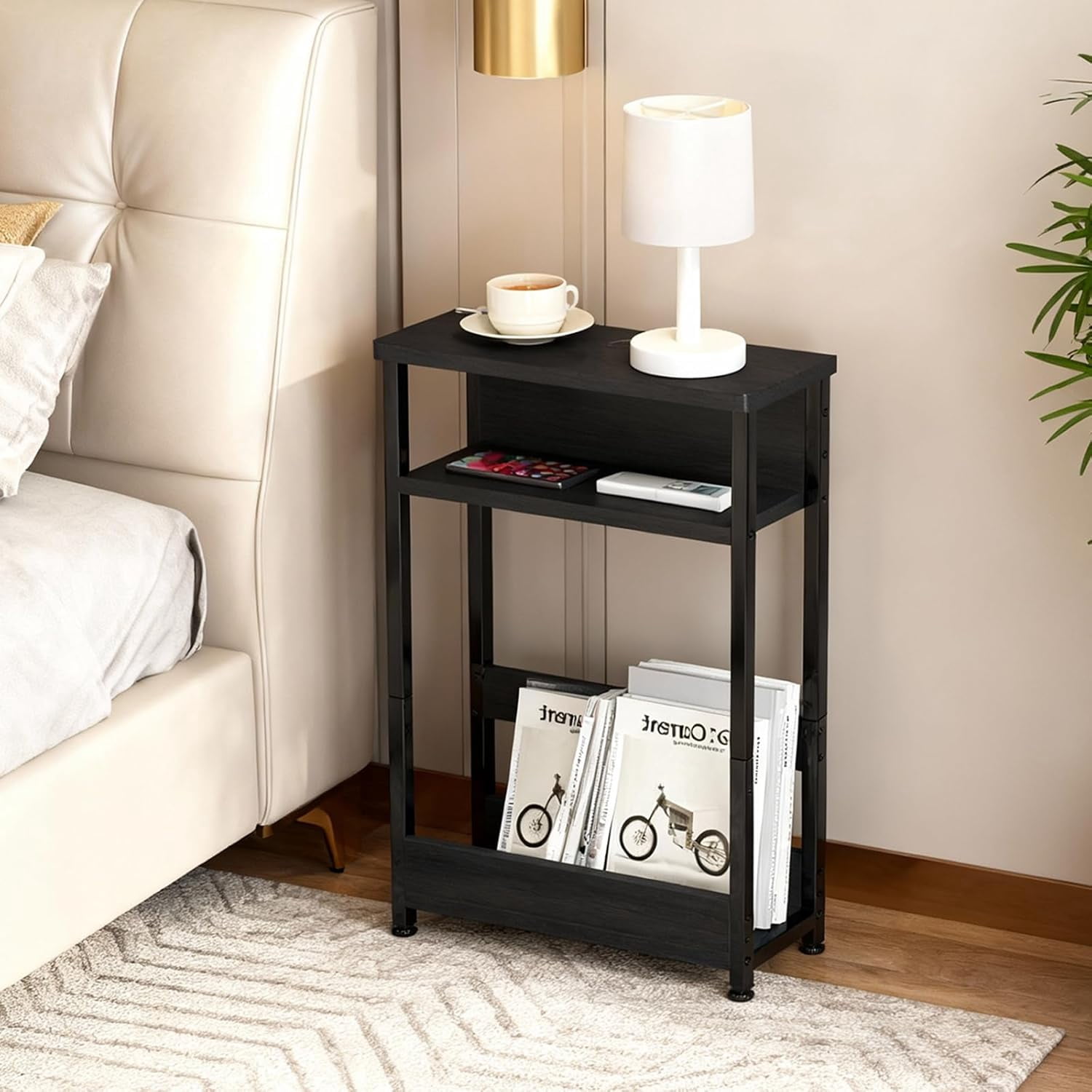 GarveeHome Narrow Side Table with Storage Shelf, 3-Tier Slim End Table ...