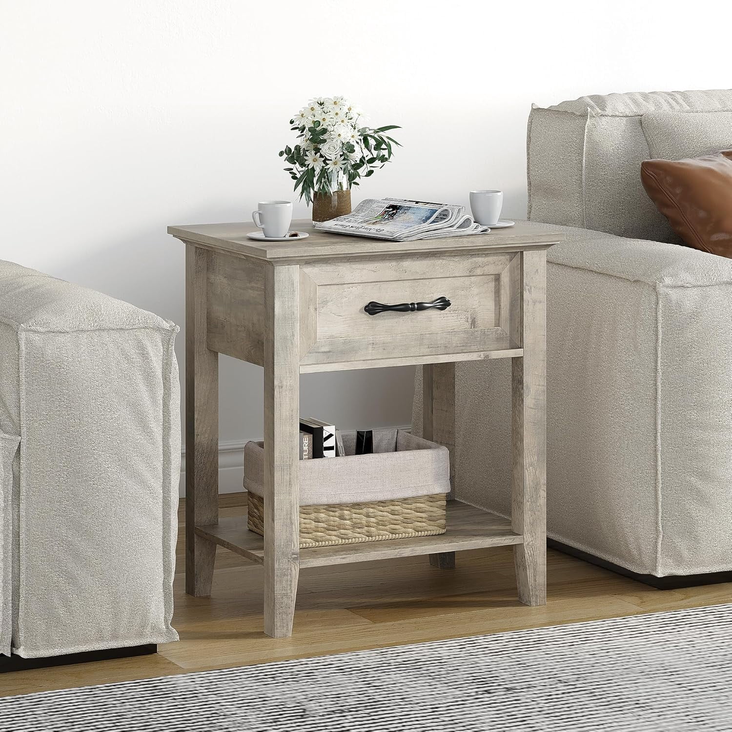 GarveeHome Nightstands, End Table with Drawer, Side Table for Living ...