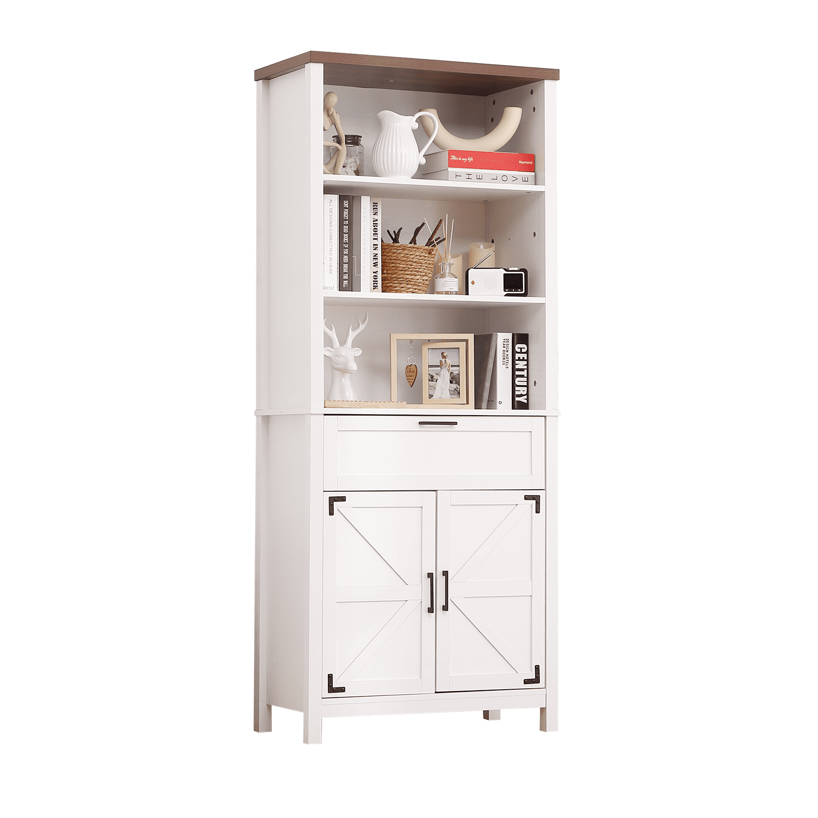 GarveeHome White Bookshelf, 72" Tall Bookshelf with Drawer, 2 ...