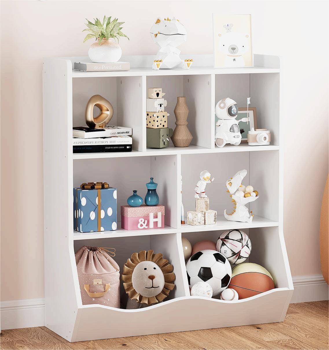 GarveeHome White Toy Storage Cabinet, Three-Tier Kids Bookshelf and ...