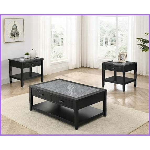 Garvine 3 Piece Occasional Table Set - Black & Gray Sintered Stone ...