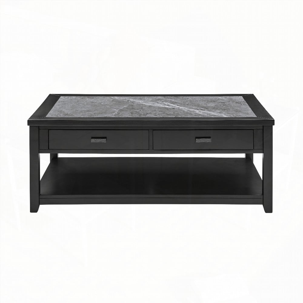 Garvine - Sintered Stone Coffee Table with Four Castered Wheels - Black ...