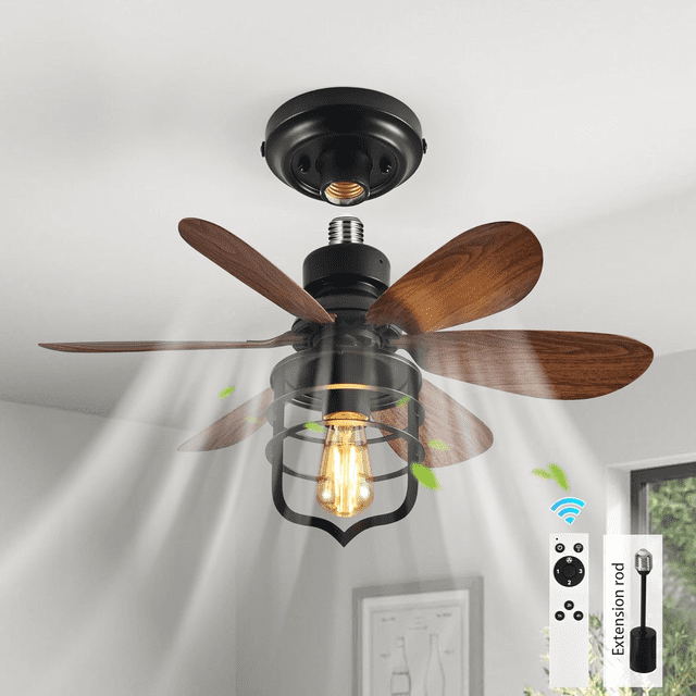 Garwarm Socket Fan Light with Remote, E26 Base 20" Small Ceiling Fans ...
