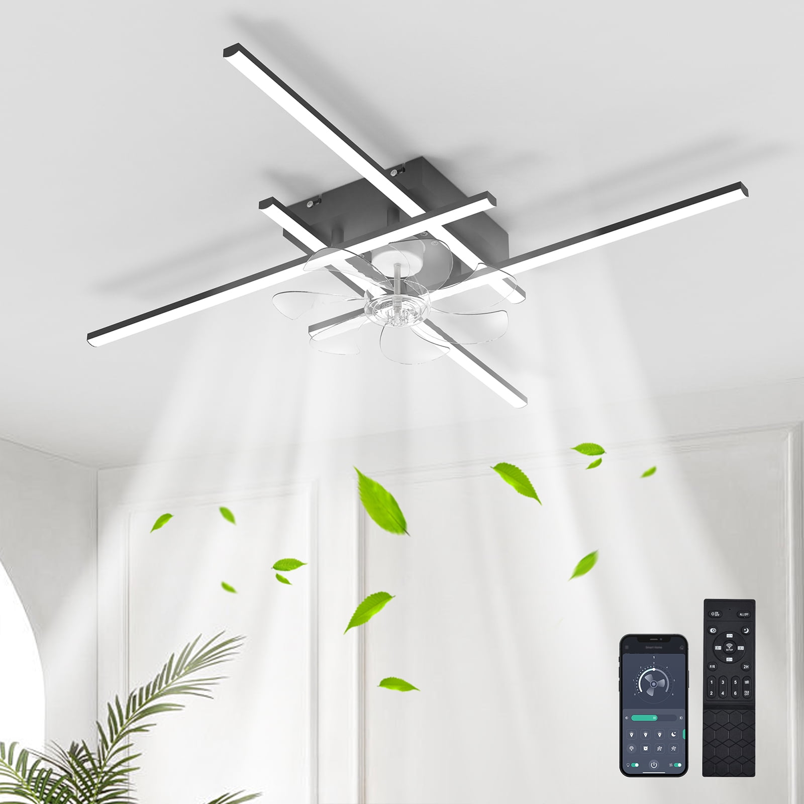 Garwarm 33.46'' Geometry Low Profile Ceiling Fans with Lights and ...
