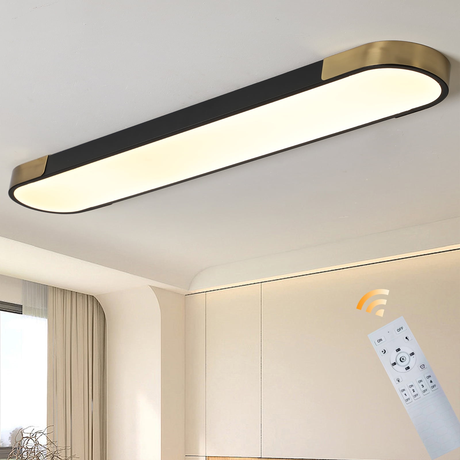 Garwarm 47in Dimmable LED Ceiling Light, Modern Linear Metal Ceiling ...