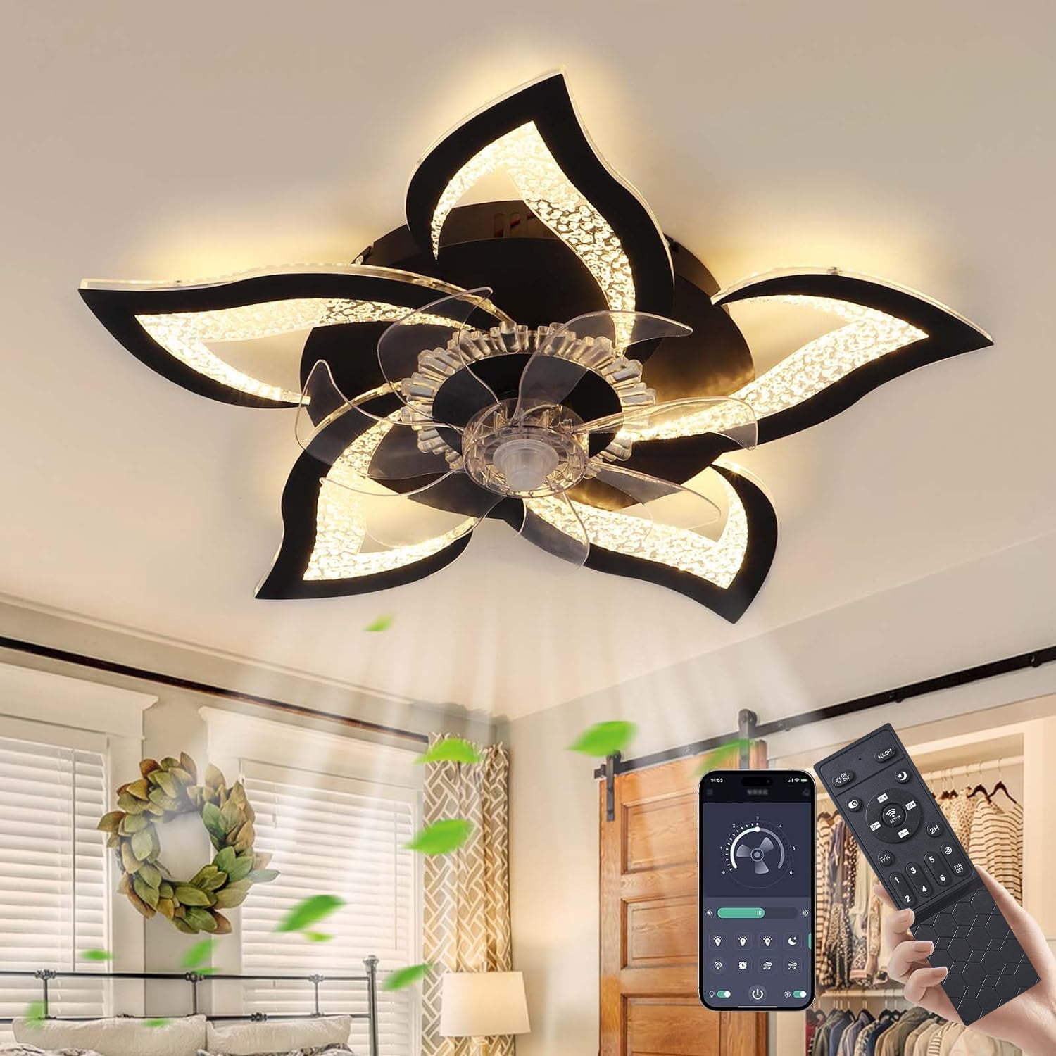 Garwarm 24 Inch Flower Ceiling Fans with Lights, Low Profile Flush ...