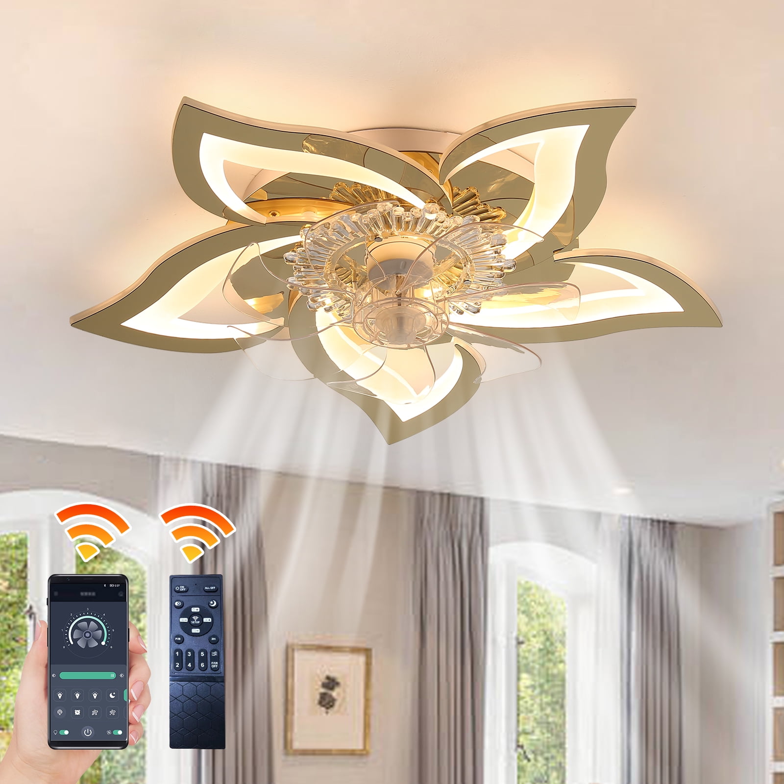 Garwarm Flower Ceiling Fans with Lights and Remote, 24 Inch Modern Low ...