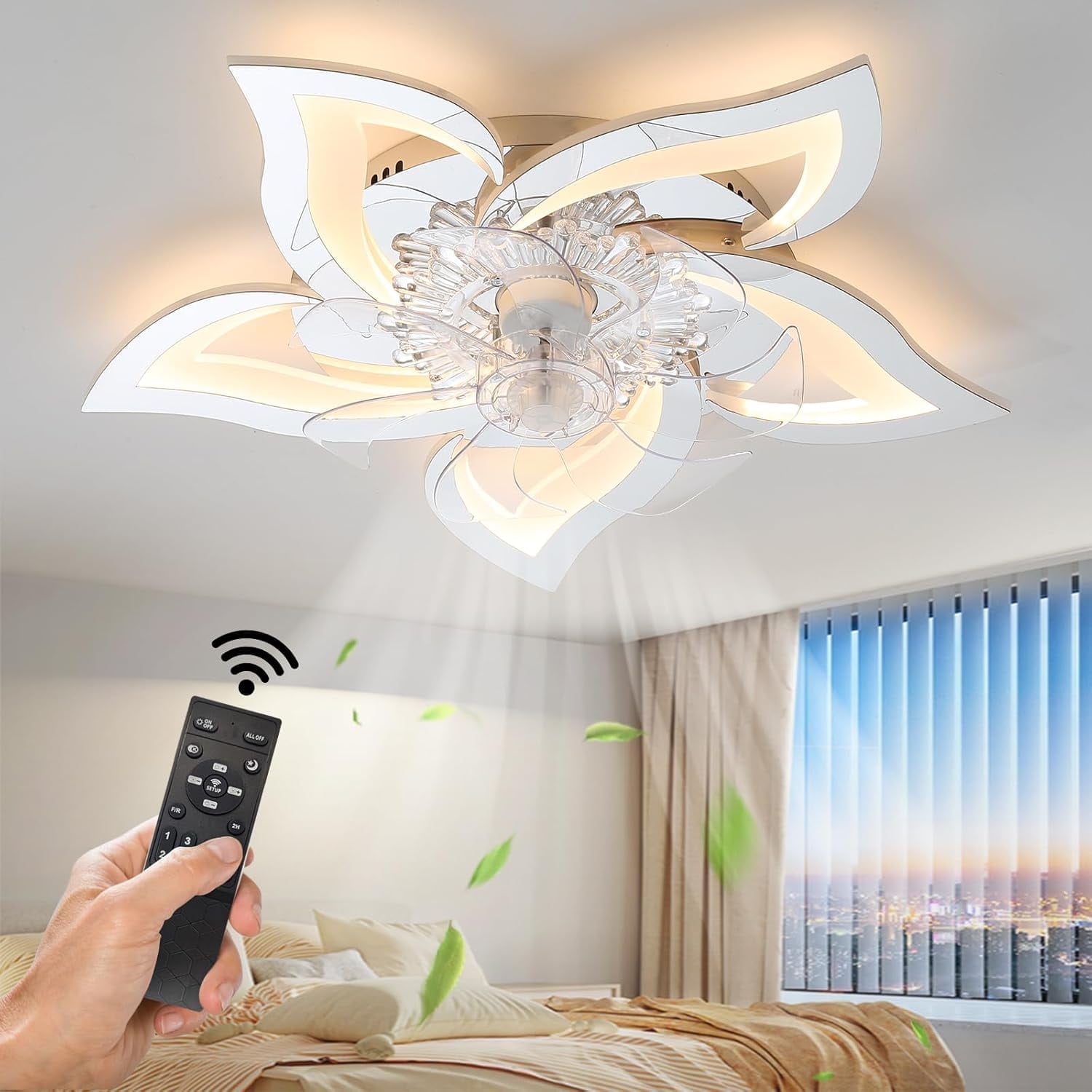 Garwarm Flower Ceiling Fans with Lights and Remote, 24 Inch Modern Low ...