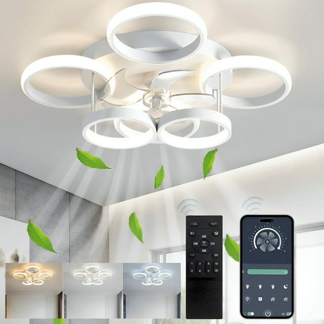 Garwarm Ceiling Fans with Lights, Modern Ceiling Fan with Lights Remote ...