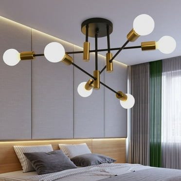 DLLT 6-Light Orb Chandelier, Black and Gold Globe Pendant Lights ...