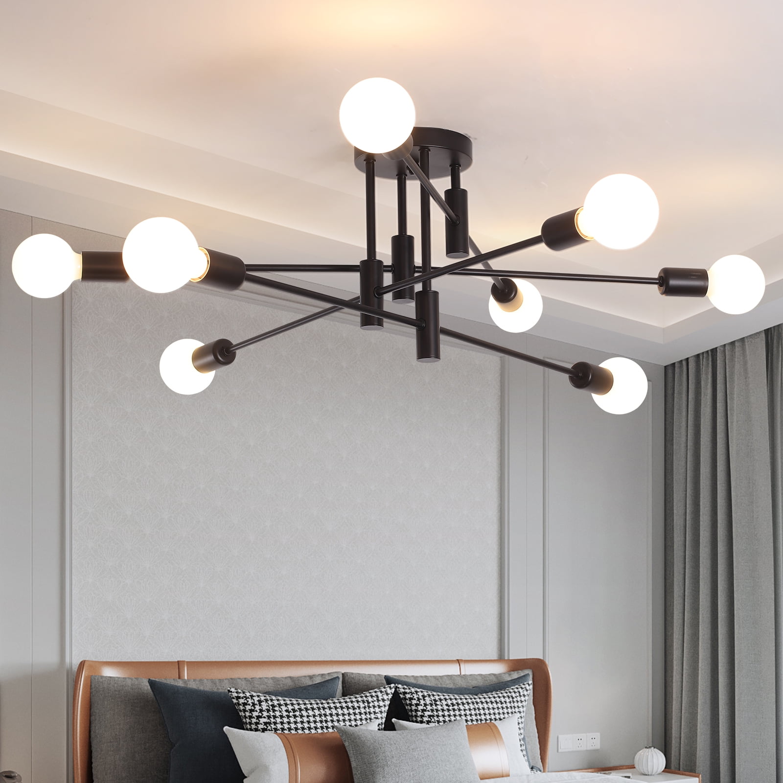 Garwarm Sputnik Chandelier, 8-Light Adjustable Ceiling Fixture, Black ...