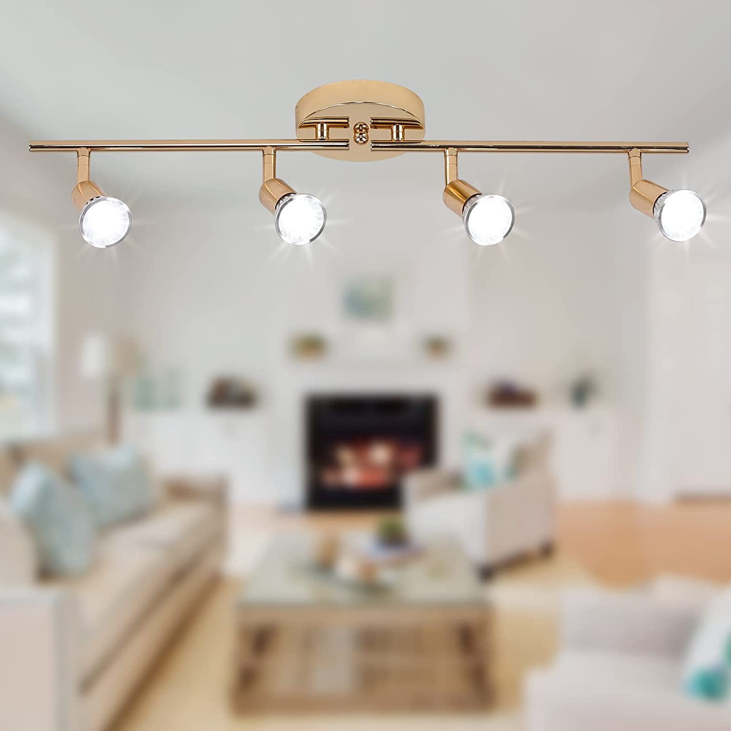 Garwarm Modern 4-Light LED Track Lighting Kit, Gold Rotatable Ceiling ...