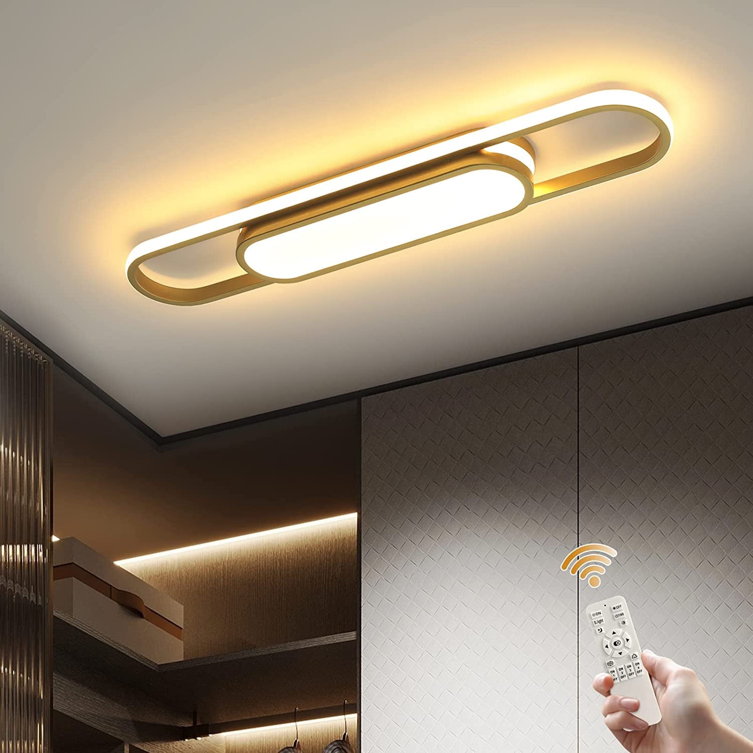 Garwarm 40W Modern LED Ceiling Lamp, Dimmable, Remote Control, Golden ...